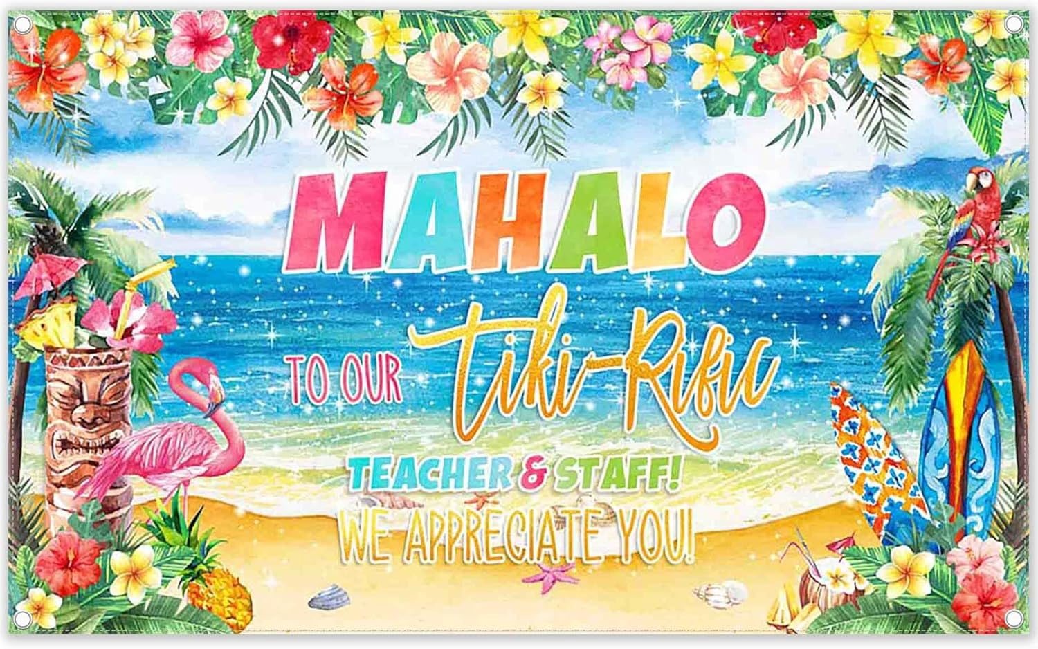 Hawaiian Teacher Backdrop Employee Tiki Beach Thank You Teacher Staff ...