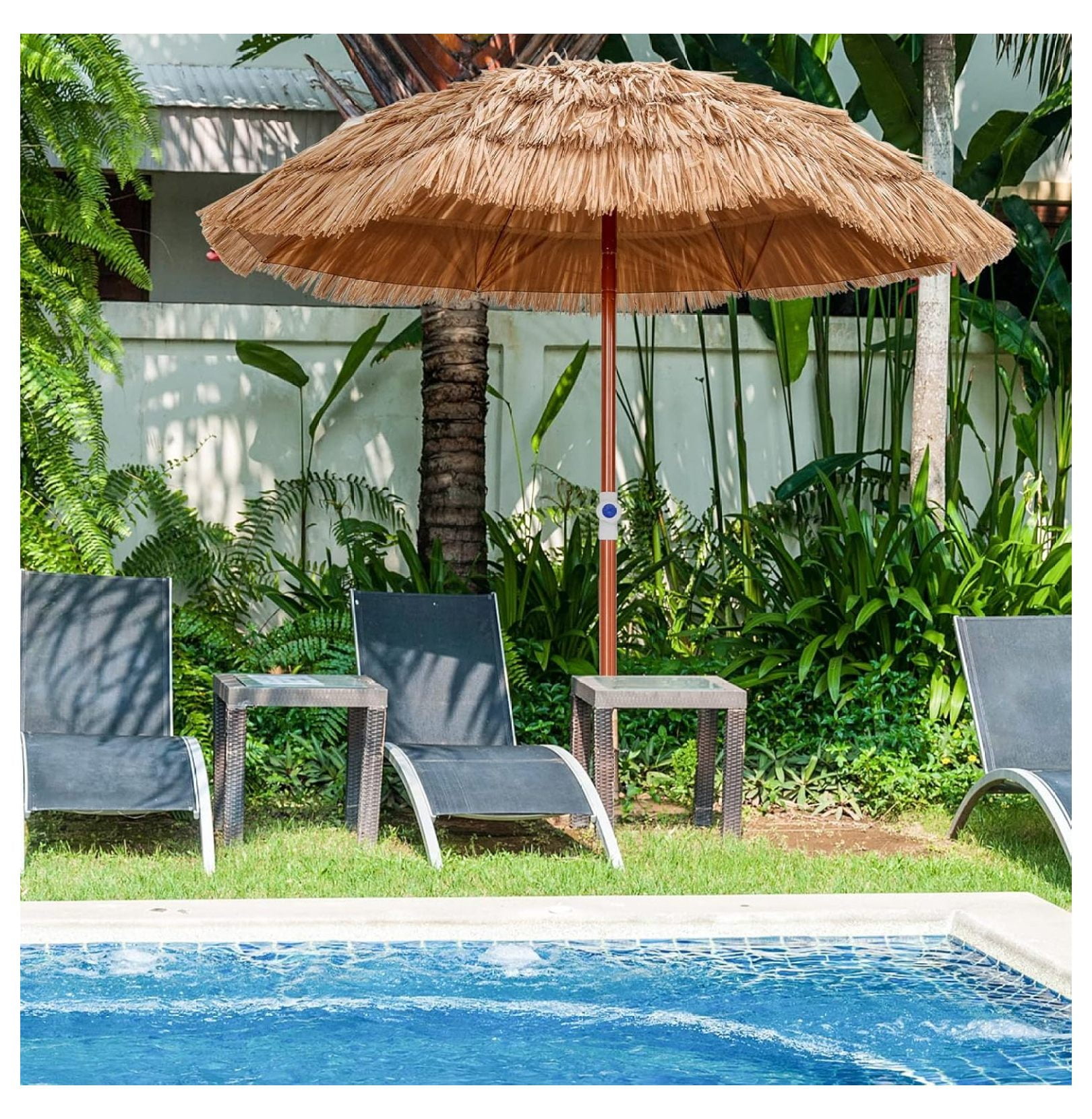 Hawaiian Tiki Patio Umbrella, Tilt & Foldable, Tropical Beach & Garden ...