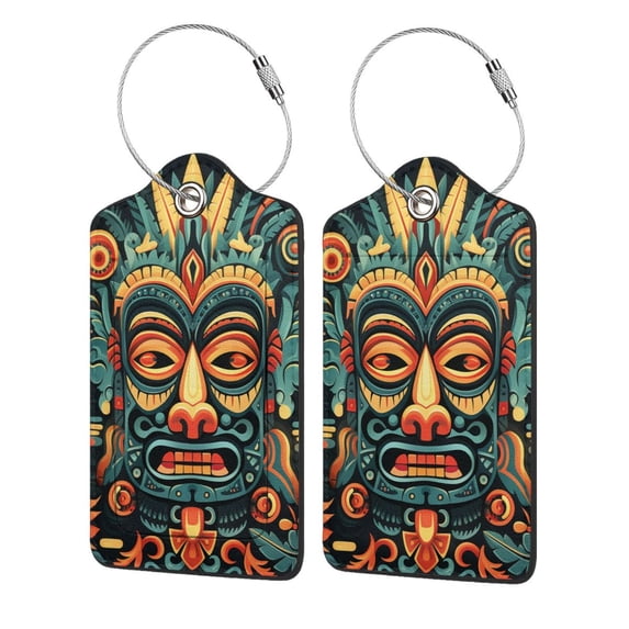 Hawaiian Tiki Tribal Retro Art Luggage Tag for Suitcase 2 Pack Leather ...
