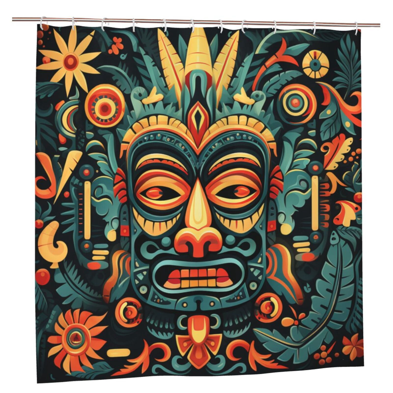 Hawaiian Tiki Tribal Retro Art Shower Curtain with 12 Plastic Hooks ...