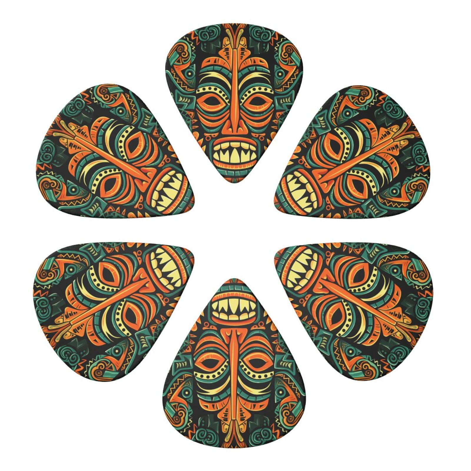 Hawaiian Tiki Tribal Retro Guitar Pick 6 Pack for Bass Acoustic Electric Guitars Lovers Gift 0 ...