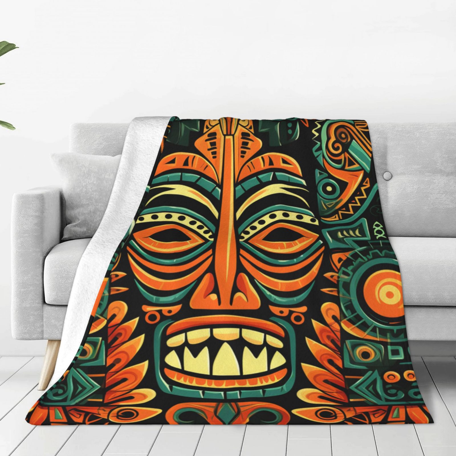 Hawaiian Tiki Tribal Retro Throw Blanket Decorative Soft Warm Flannel ...