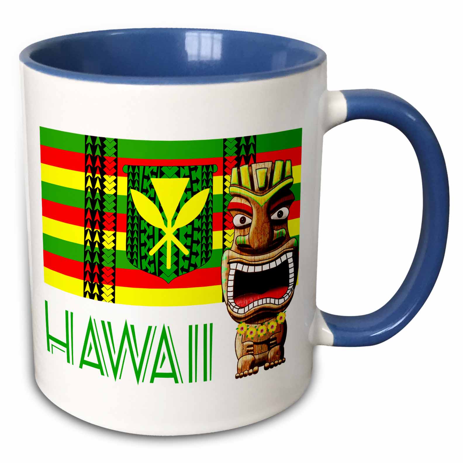 Hawaiian Tiki statue and a tribal styled Kanaka Maoli Hawaiian flag ...
