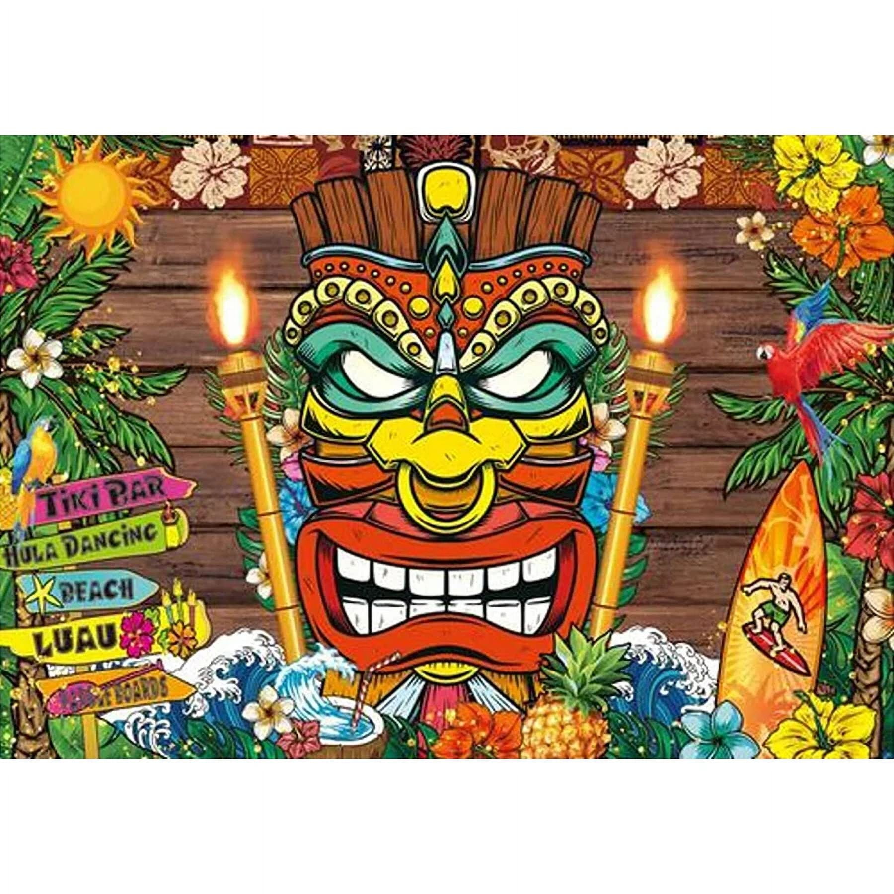 Hawaiian Tribal Wooden Ancient Totem Luau Bonfire Party ration Backdrop ...