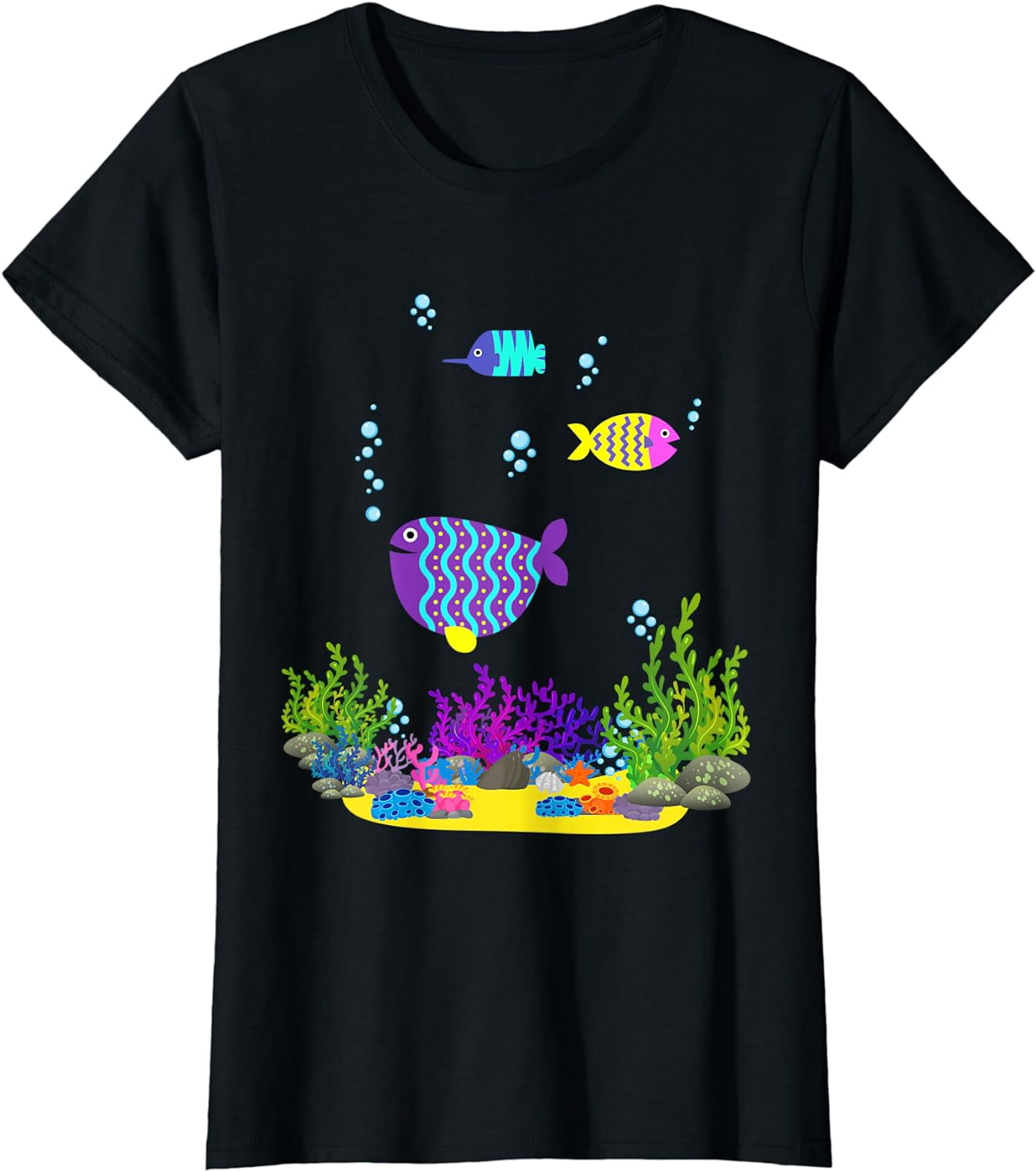 Hawaiian Triggerfish Coral Funny Tropical Fish Cartoon Art T-Shirt T ...