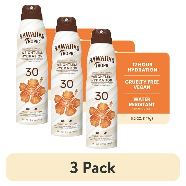 3 Pack Hawaiian Tropic Weightless Hydration Clear Spray Sunscreen Spf