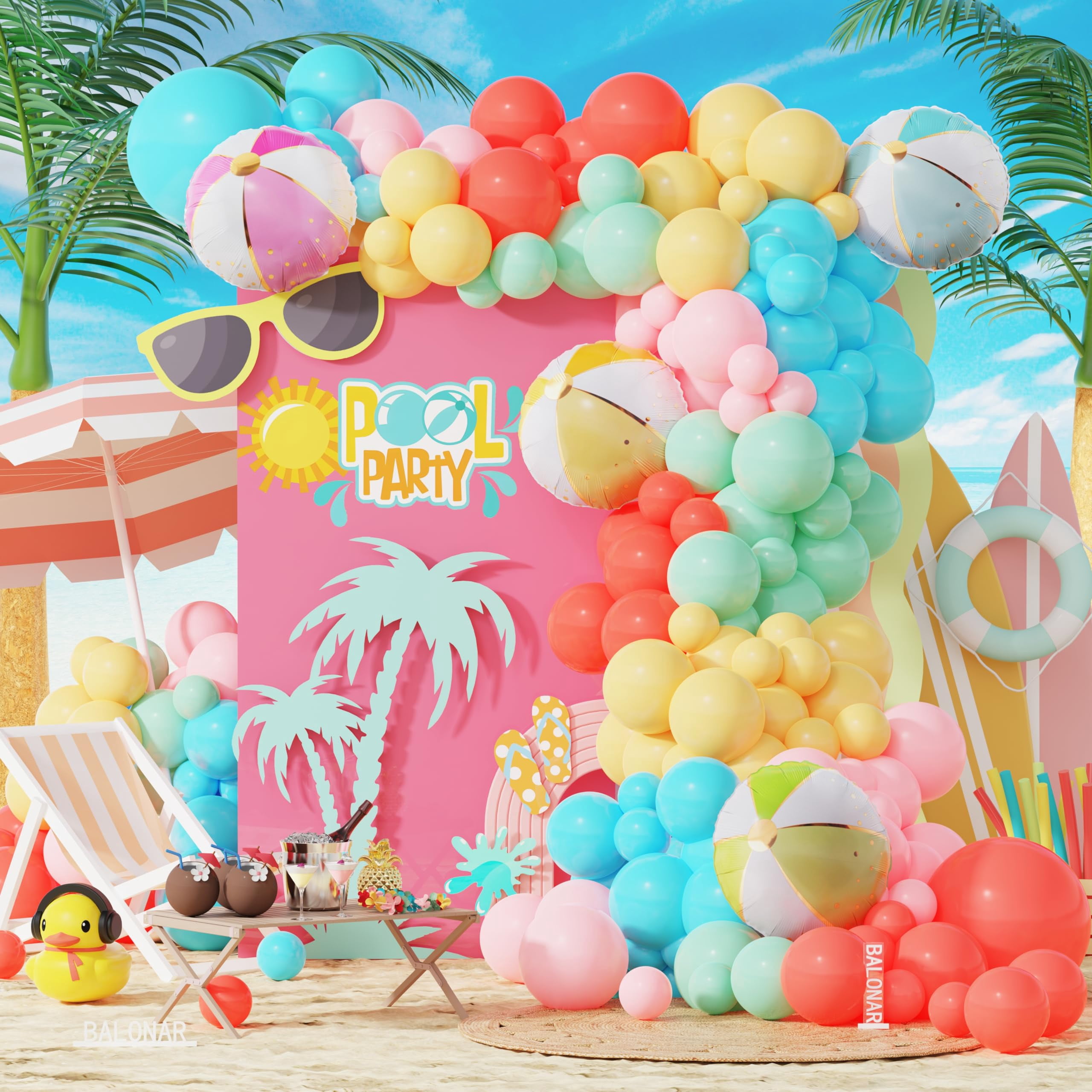 Hawaiian Tropical Beach Balloon Garland Arch AFN1Kit with 18inch Beach ...