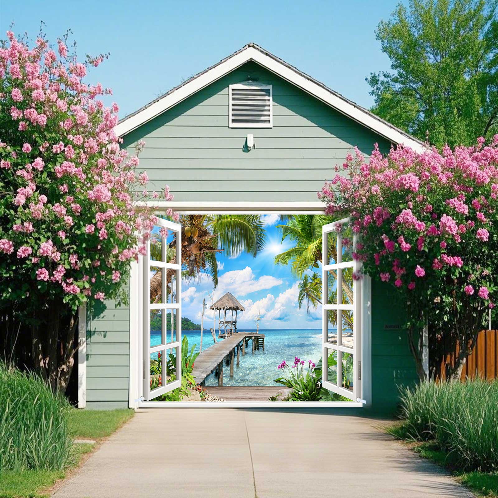 Hawaiian Tropical Beach Garage Door Cover Banner Decorations, Summer ...