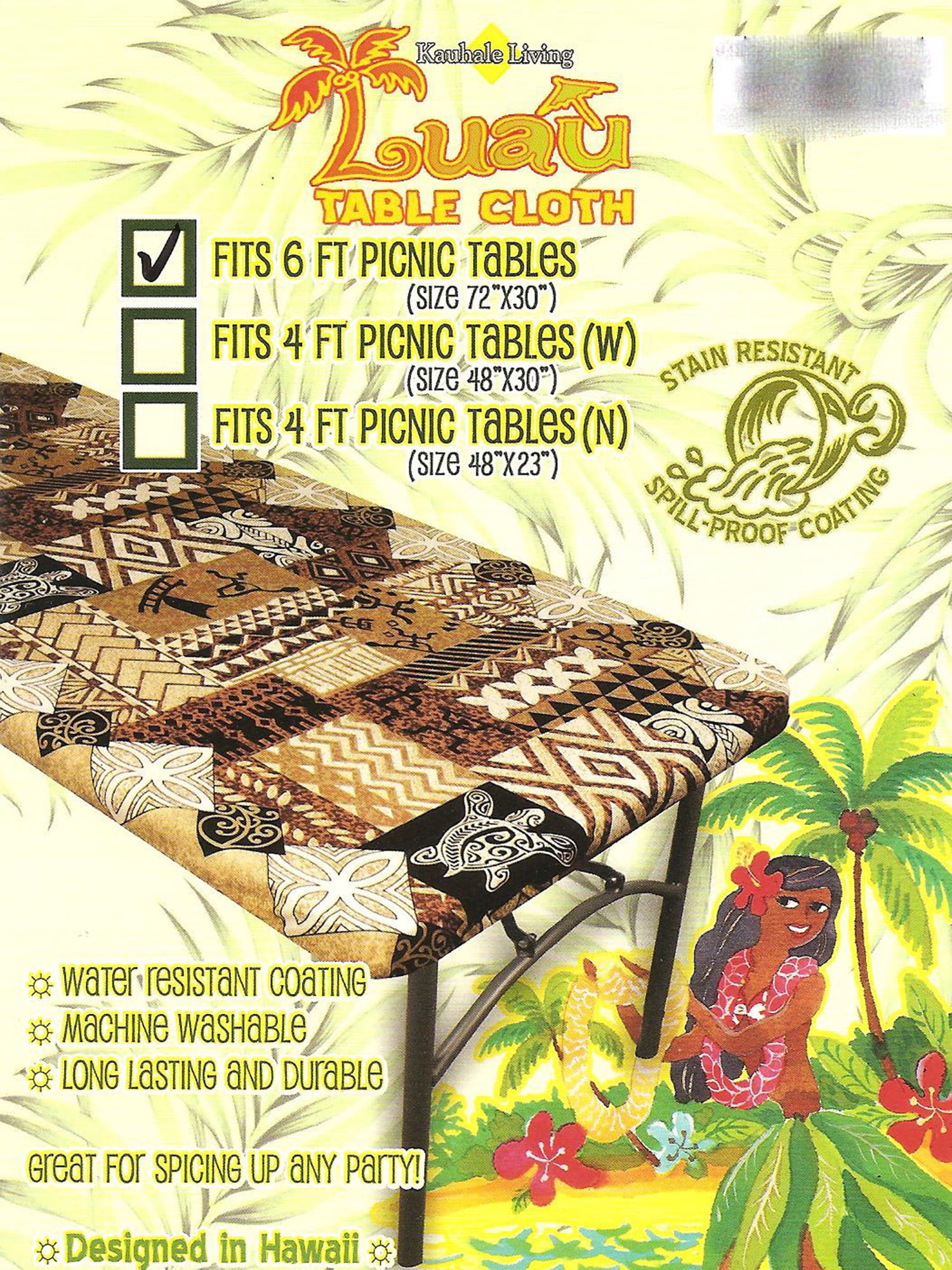 Hawaiian Tropical Fabric Tablecloth for 6' Center-fold Table, Brown ...