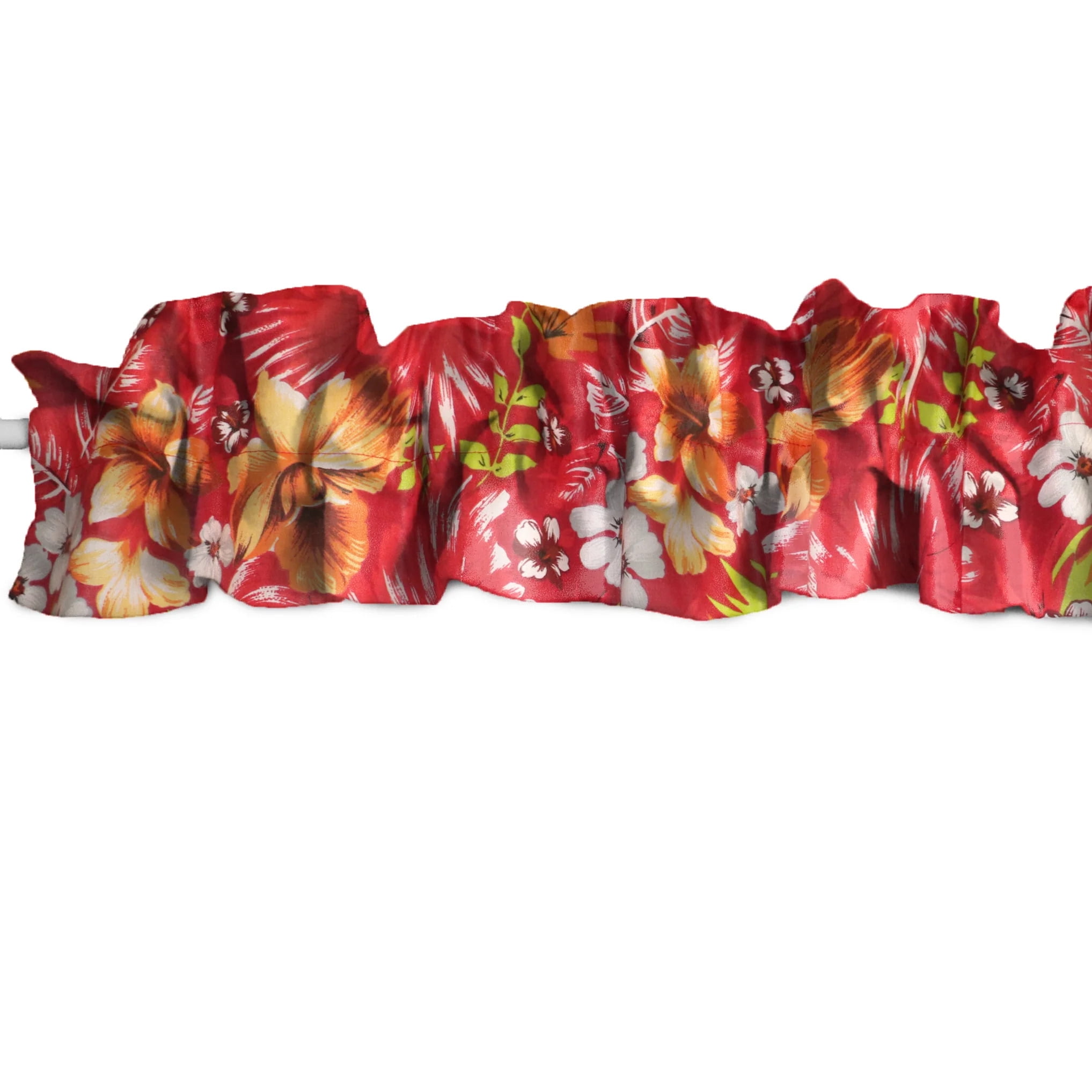 Hawaiian Tropical Floral Print Cotton Curtain Sleeve Topper Window ...