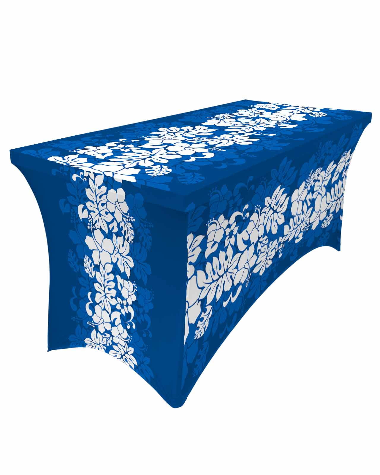 Hawaiian Tropical Flower Blue Elastic Table Skirt Wedding Birthday ...