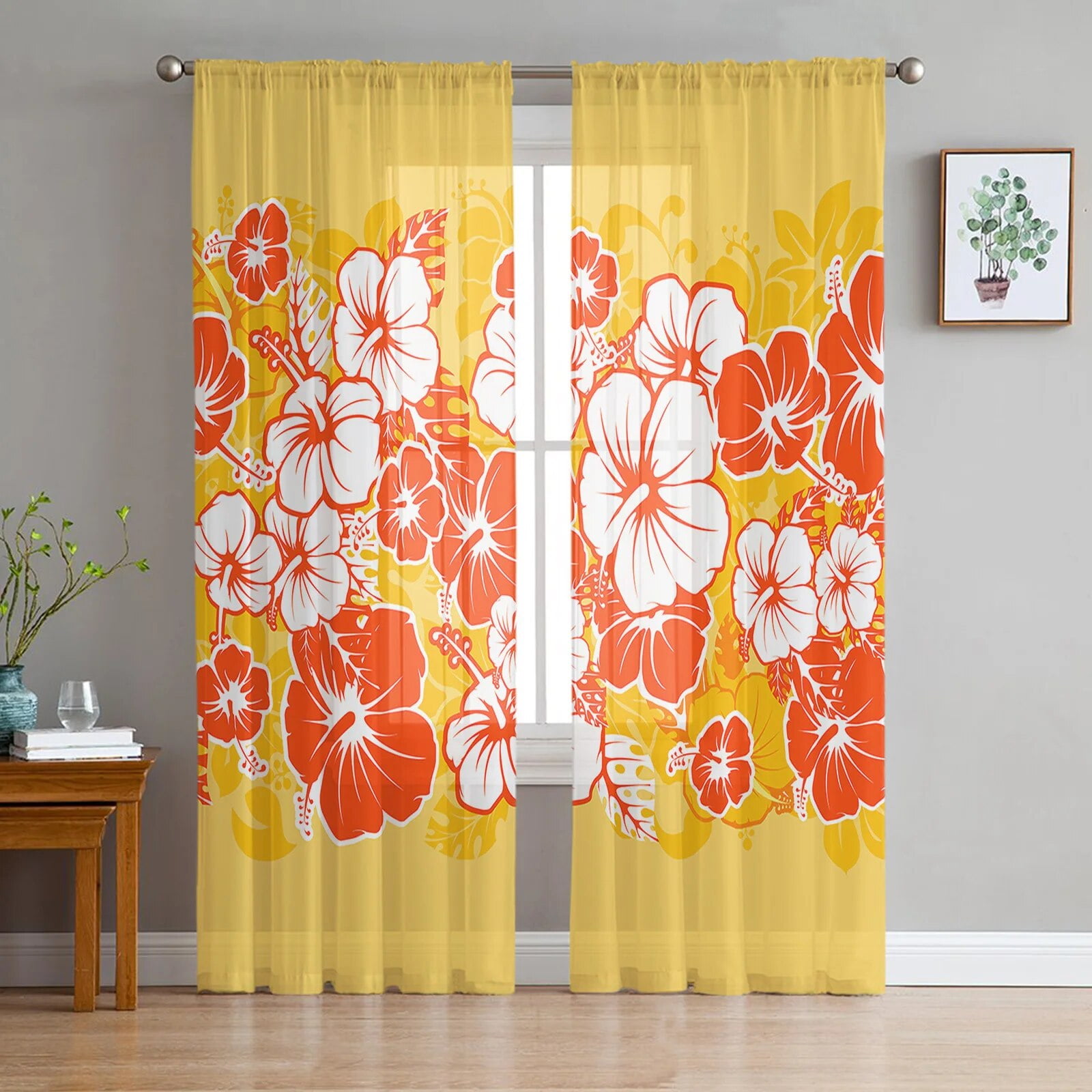 Hawaiian Tropical Flower Summer Tulle Voile Curtains For Bedroom Window ...
