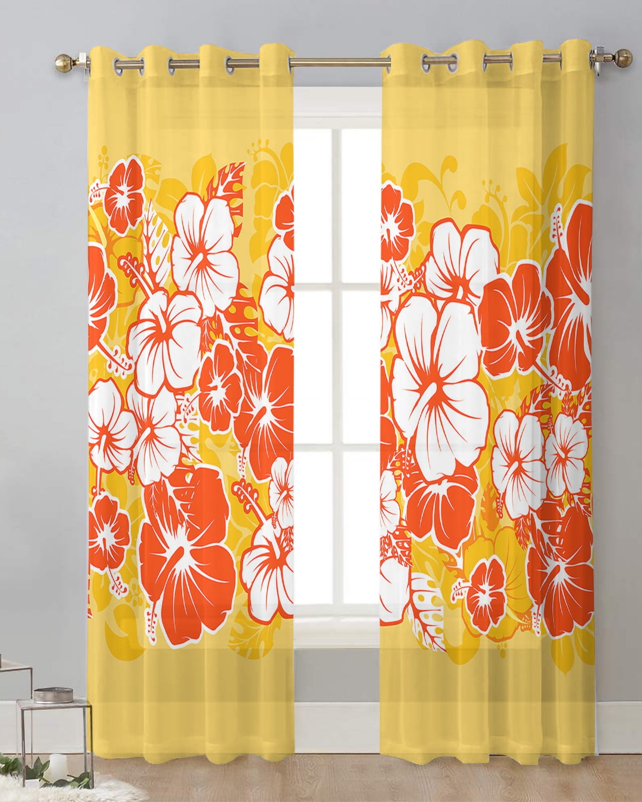 Hawaiian Tropical Flower Summer Tulle Window Curtains Living Room ...