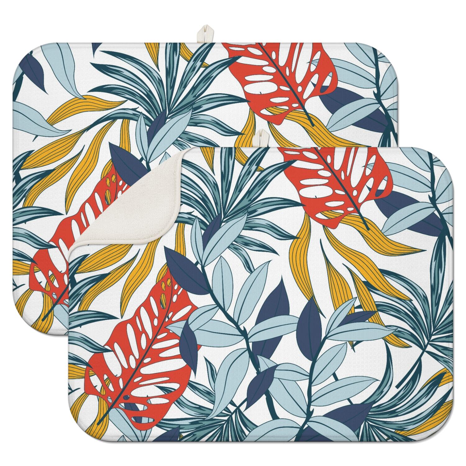 Hawaiian Tropical Leaf Dish Drying Mat – Vibrant Palm Leaf and Jungle ...