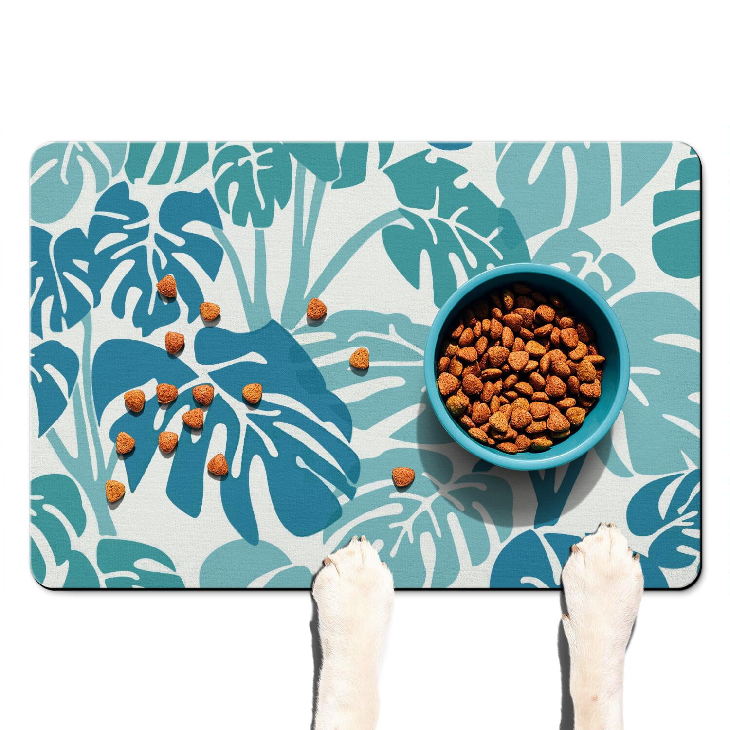 Hawaiian Tropical Leaf Dog Food Mat with Vibrant Jungle Leaves and ...