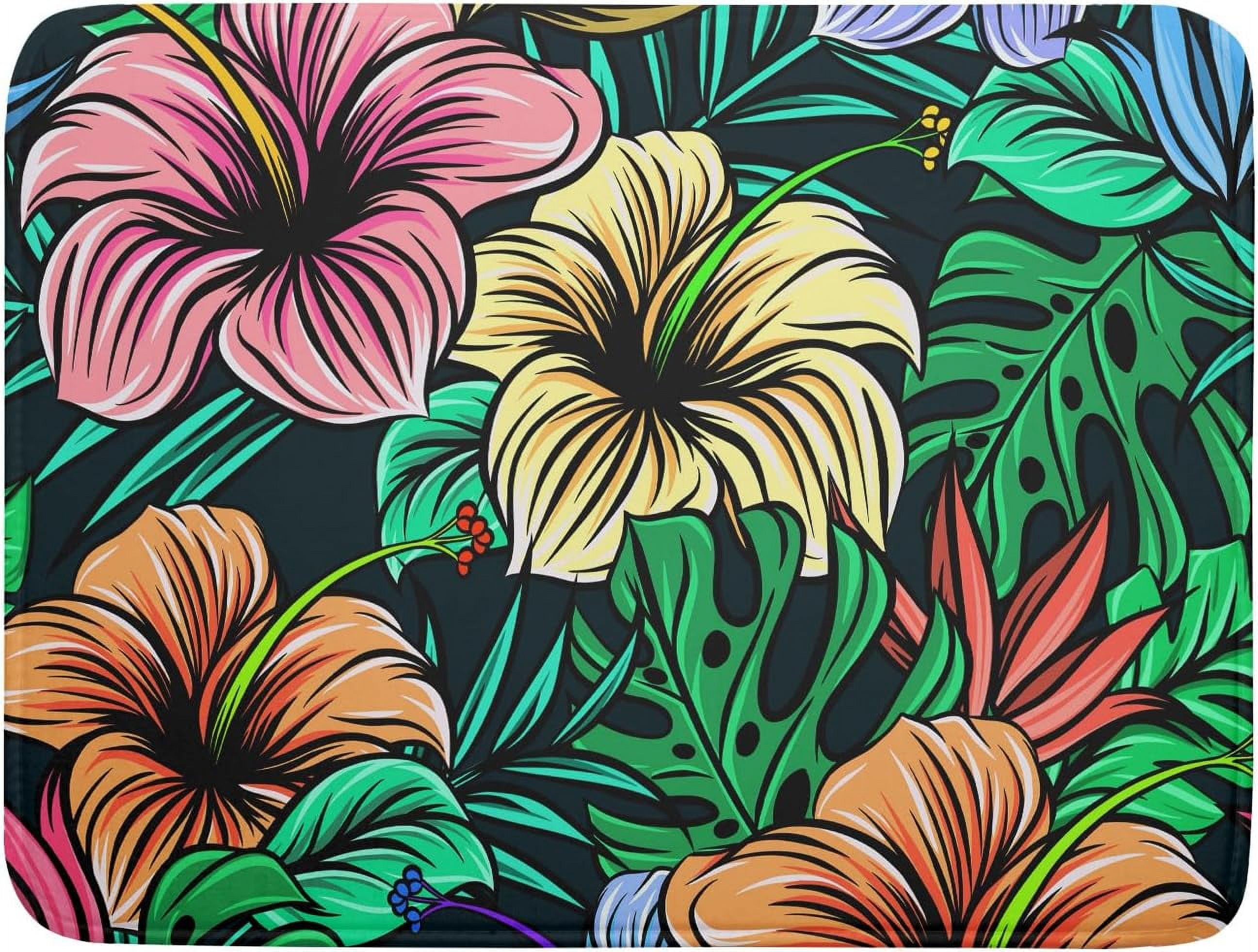 Hawaiian Tropical Leaf Flowers Dish Drying Mat for Kitchen Counter ...
