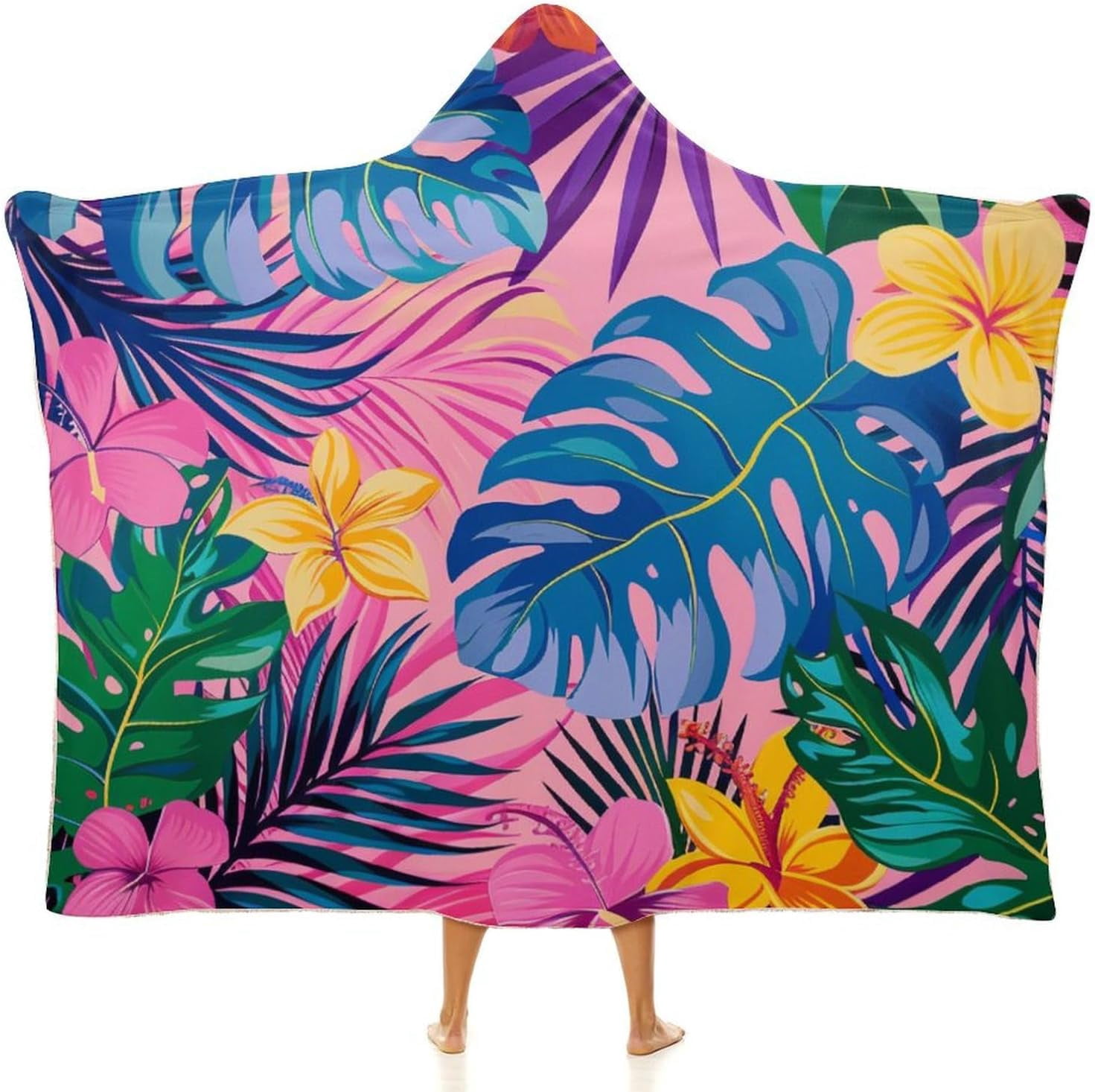 Hawaiian Tropical Leaves And Flowers Hooded Blanket Watercolor Summer ...