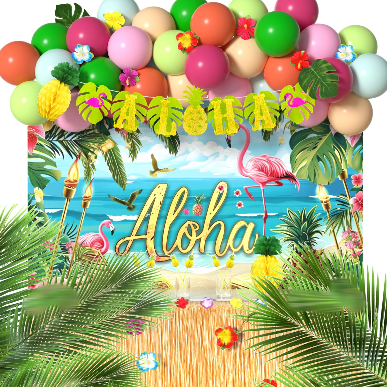 Hawaiian Tropical Luau Party Decorations Set - Summer Aloha Theme Party ...