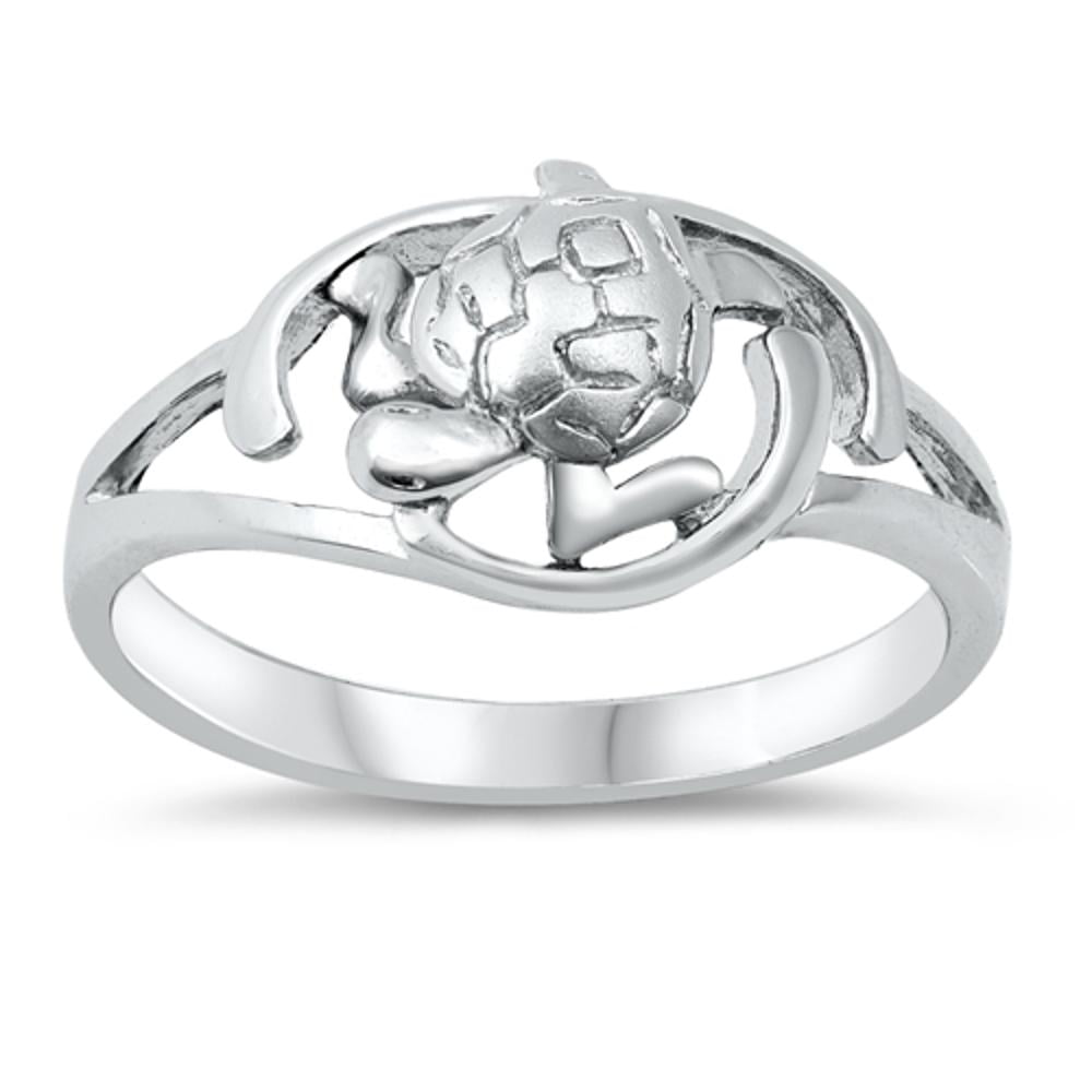 Hawaiian Turtle Filigree Sea Life Ring .925 Sterling Silver Band ...