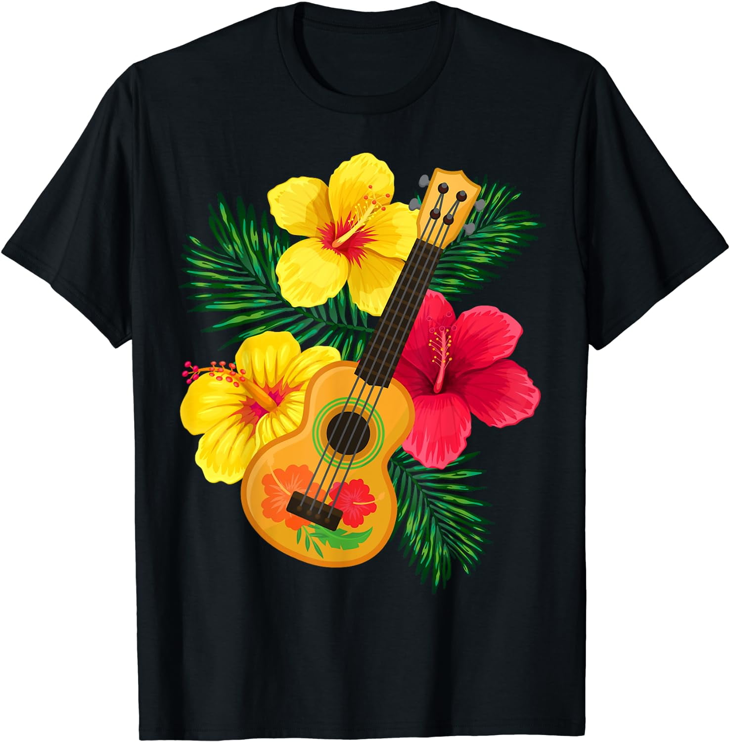 Hawaiian Ukulele Lute Guitar Hibiscus T-Shirt - Walmart.com