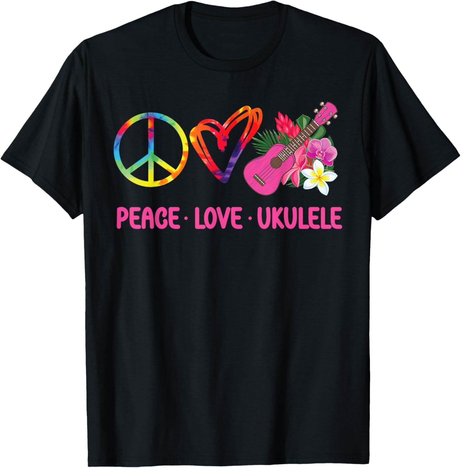 Hawaiian Ukulele Uke Tie Dye Peace Love Ukulele T-Shirt - Walmart.com