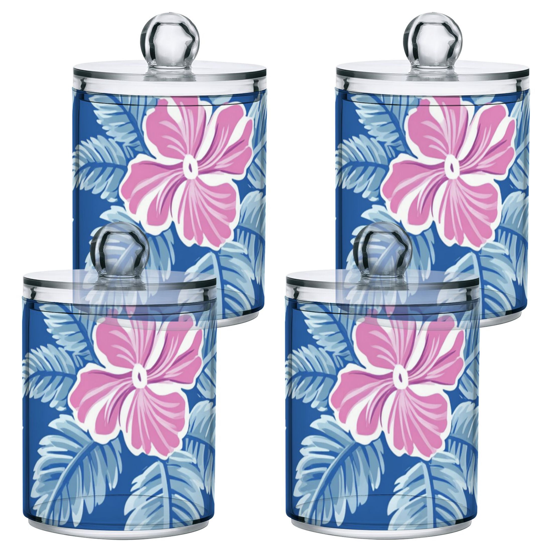 Hawaiian Vintage Pinkish Flowers Blue Leaves Translucent Plastic Cans ...