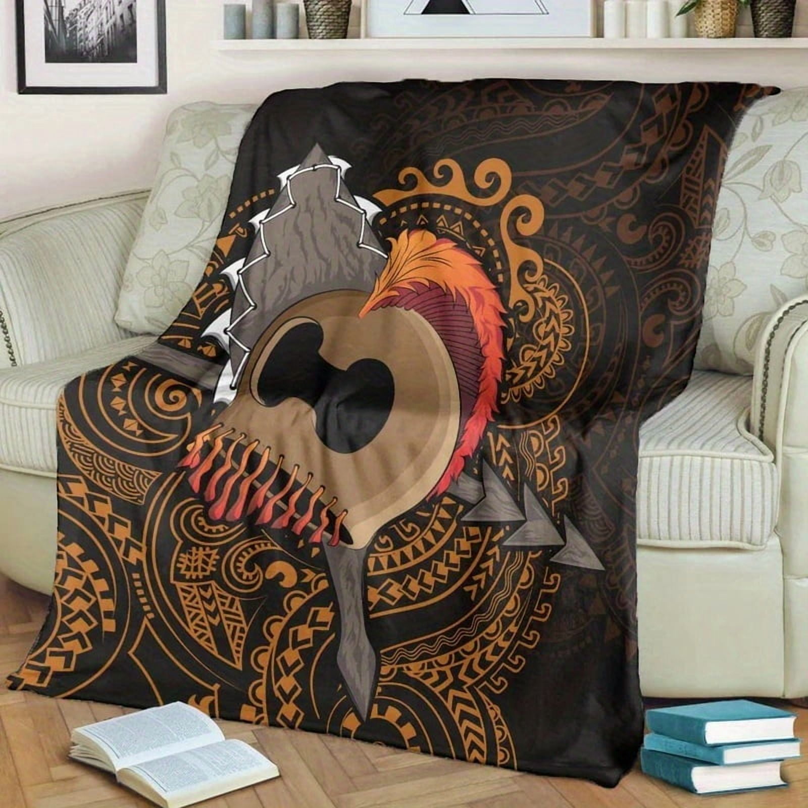 Hawaiian Warrior Helmet Geometric Flannel Fleece Blanket, Tribal ...