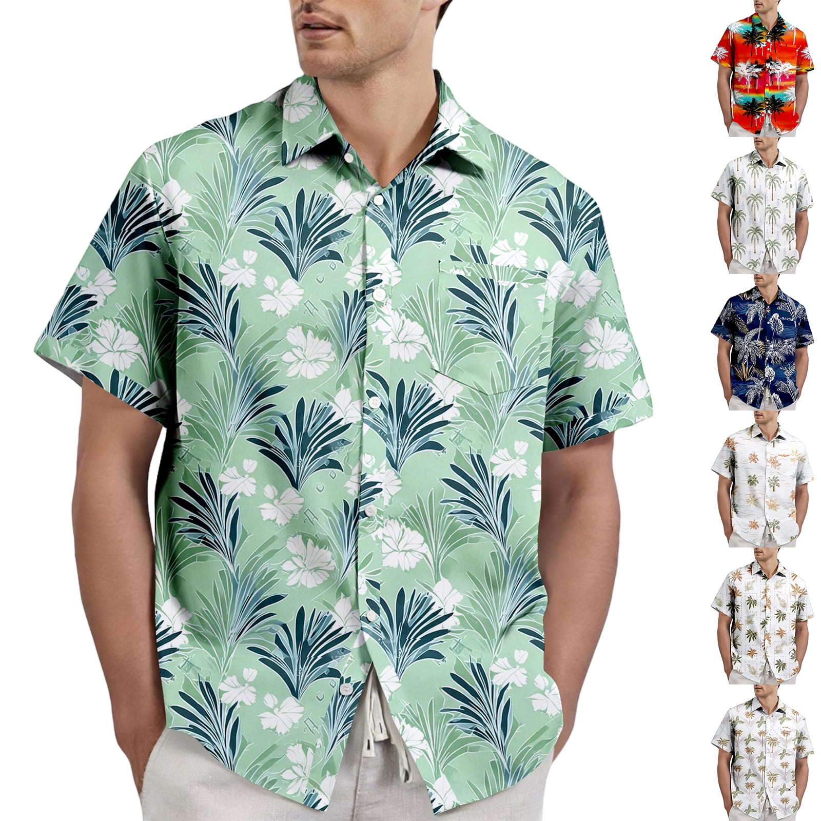Hawaiian Wedding Shirts for Men Short Sleeve Linen Tropical Print ...