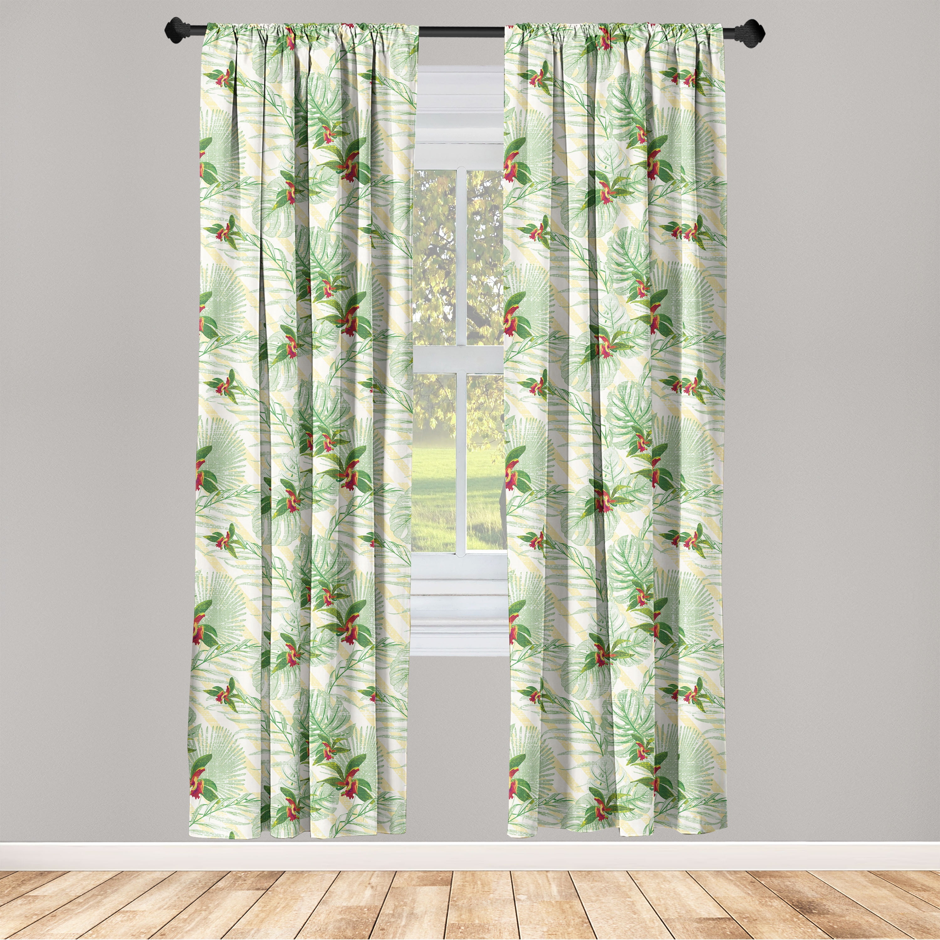 Hawaiian Window Curtains, Tropical Bouquets of Jungle Palms Exotic ...