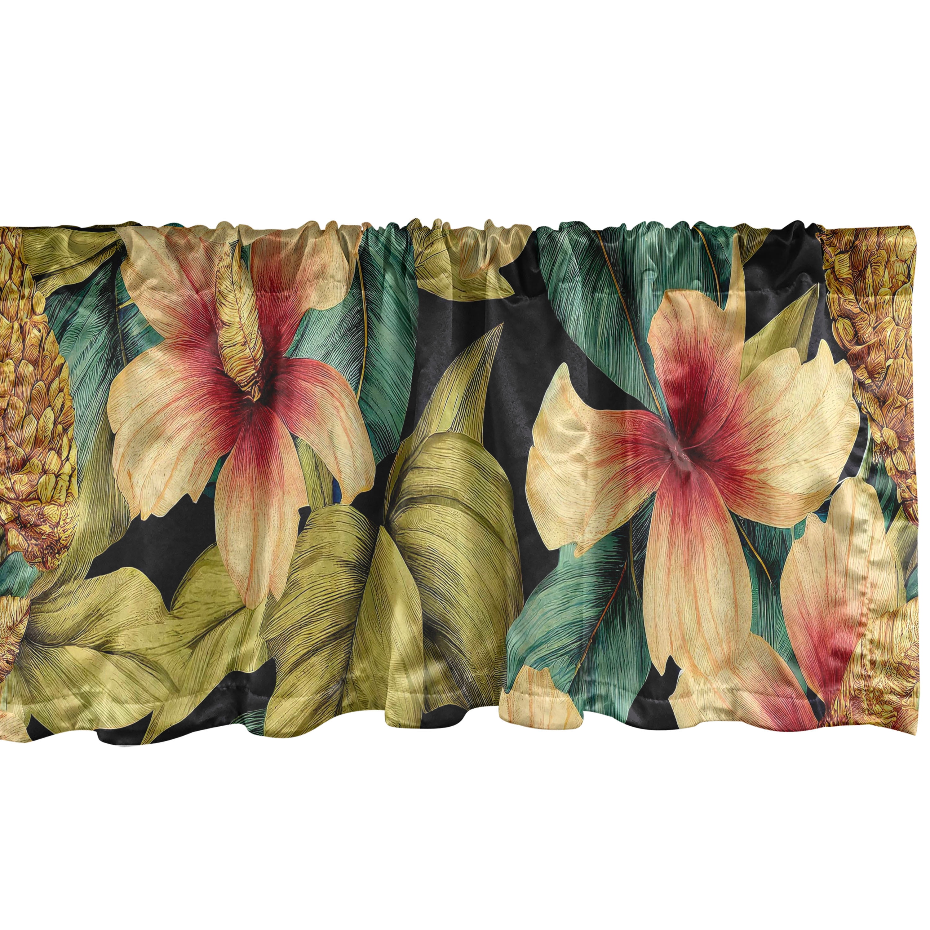 Hawaiian Window Valance, Vintage Tropical Pattern of Pinkish Hibiscus ...