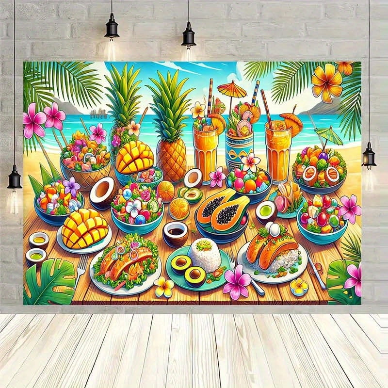 Hawaiian tropical Backdrop Luau Party Decorations Summer Pineapple ...