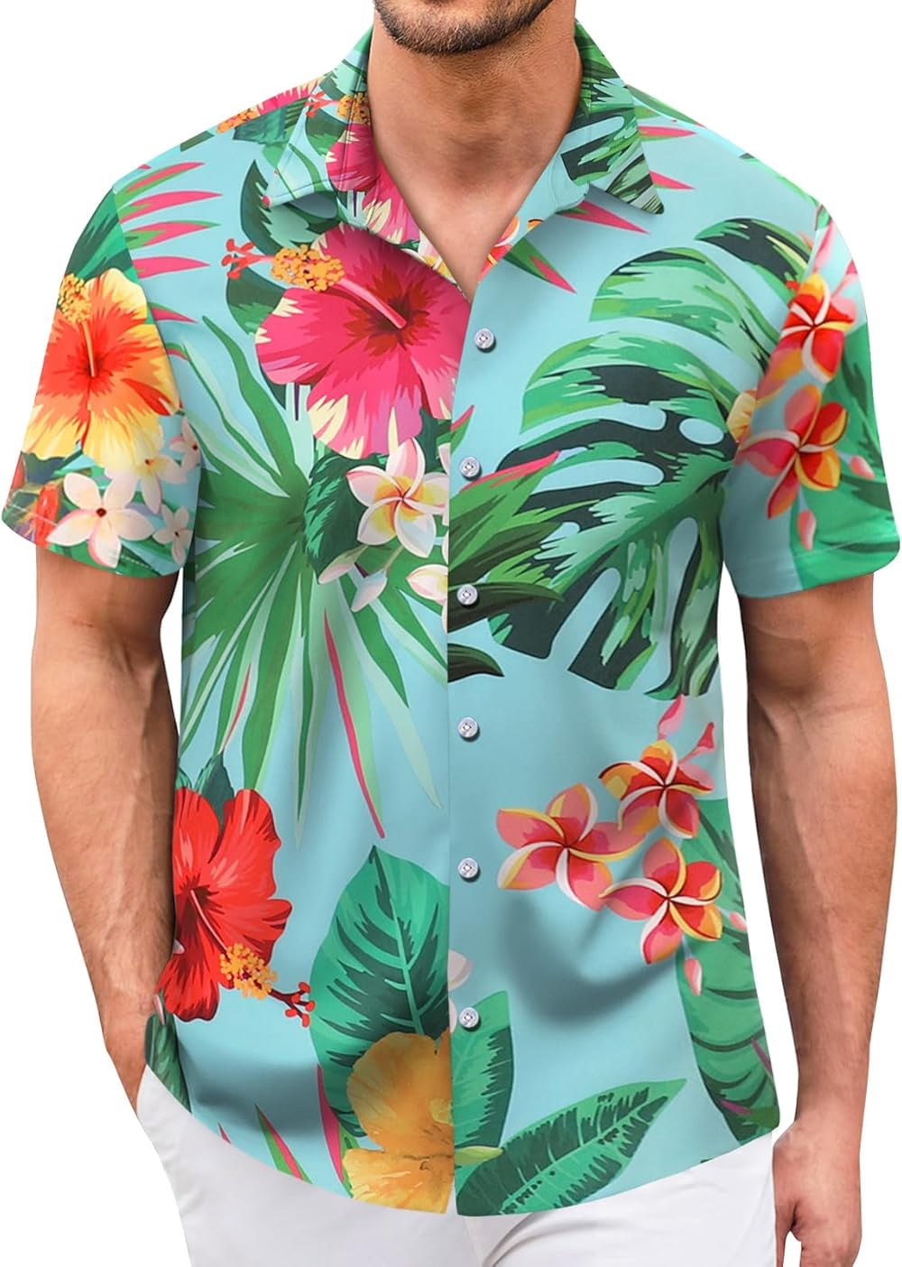 Hawaiishirt Green Flower Hawaiian Shirt – Vibrant Hibiscus & Tropical ...