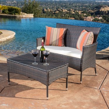 Cascada Outdoor 3 Piece Wicker Chat Set with Flared Arms, Multibrown ...