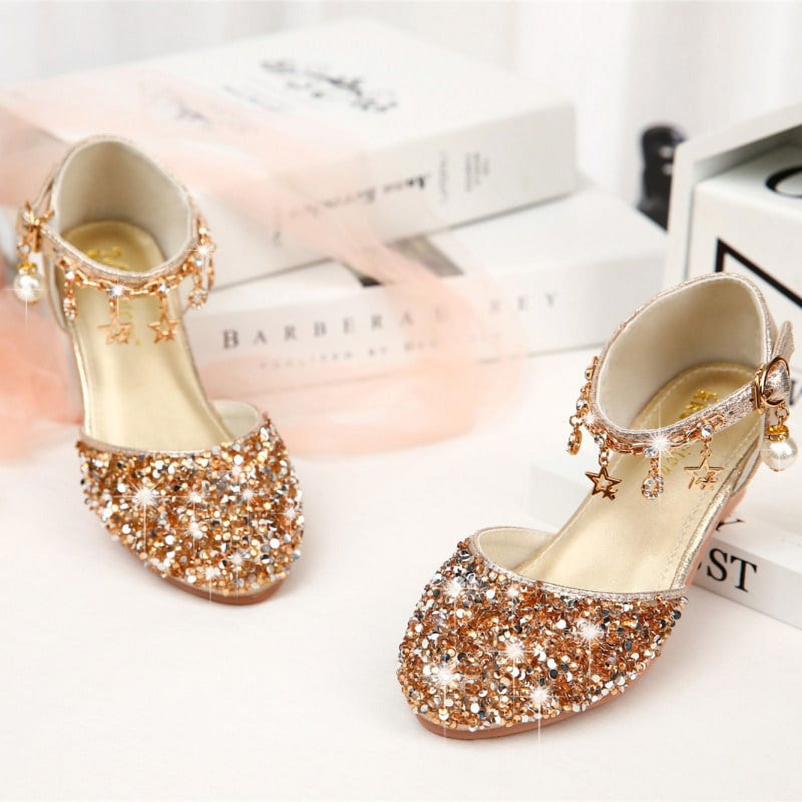 Hawee Girls Dress-up Glittering Pumps with Heels Princess Shoes ...