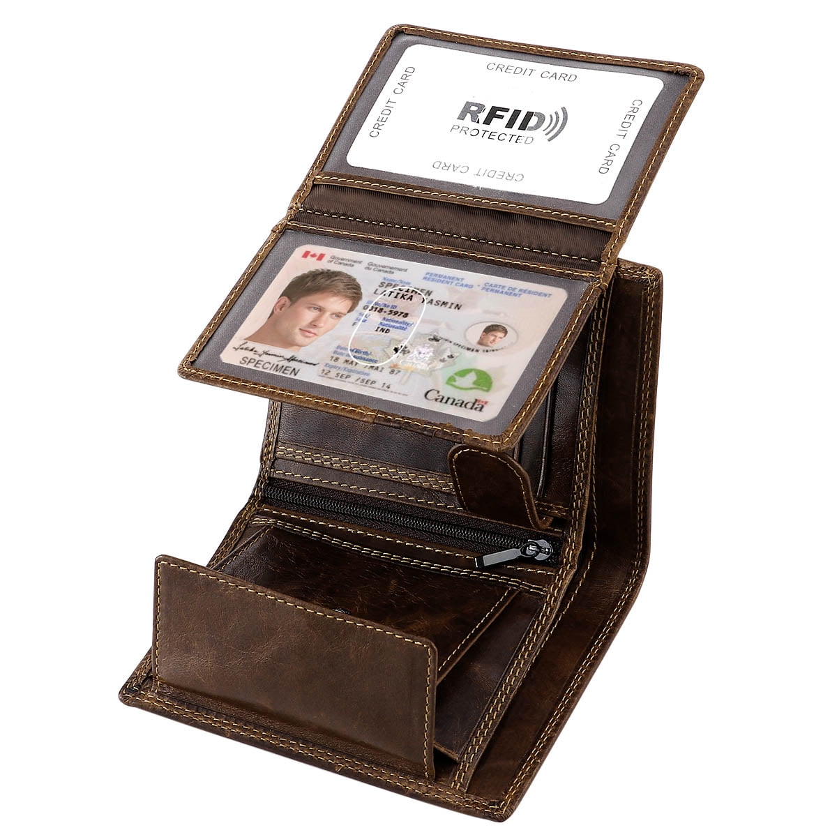 HAWEE Vintage Trifold Cowhide Leather Wallet for Men, RFID Blocking, 10 ...