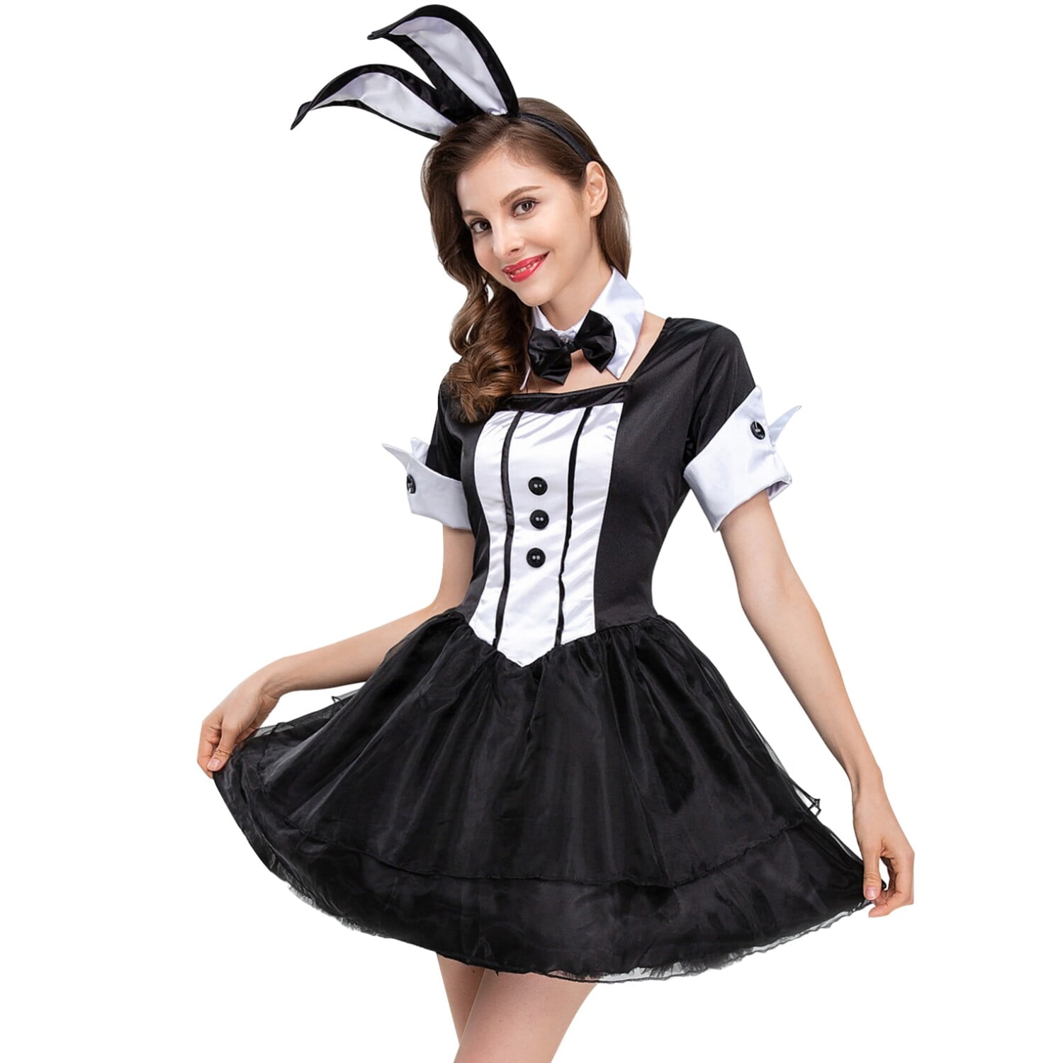 Hawee Women's Classic Fancy Bunny Girl Black White Dress Cosplay Outfit ...