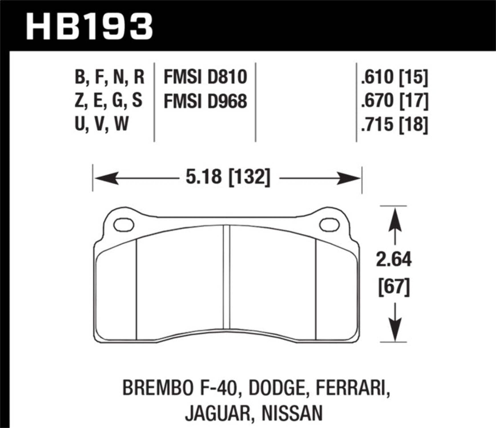 Hawk 03-06/08-09 Dodge Viper / 88-92 Ferrari F40 / 95-97 F50 DTC-60 ...