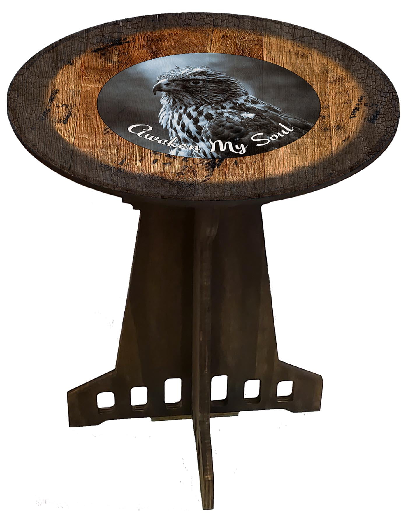 Hawk Falcon Pub Gift Farmhouse Rustic Round Whiskey Barrel End Table ...