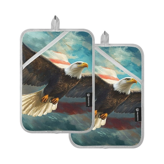Hawk Flying over Flag Pot Holder Heat Resistant Mat Oven Hot Pads ...