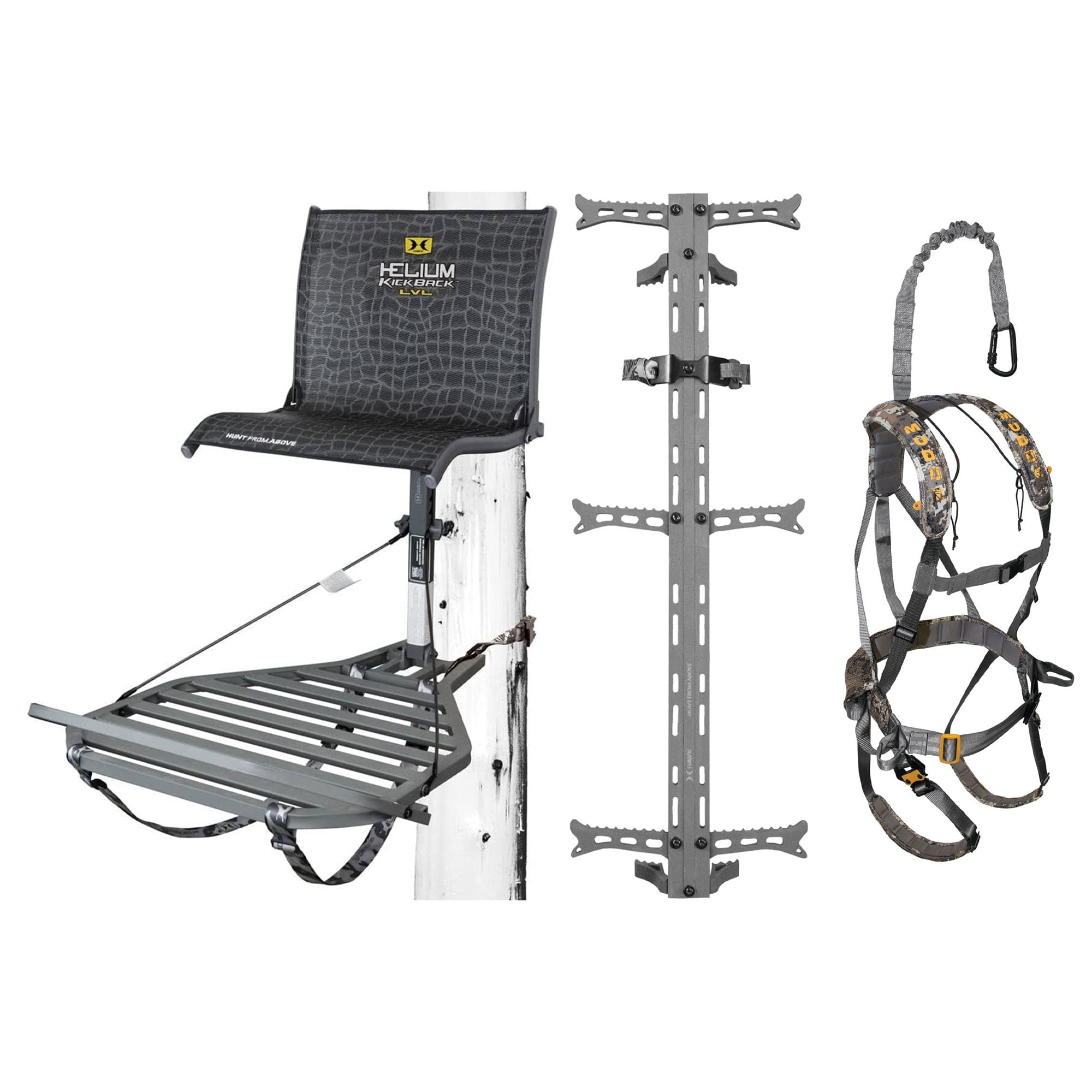Hawk Helium Kickback Tree Stand, 3 Climbing Sticks & Muddy Ambush ...