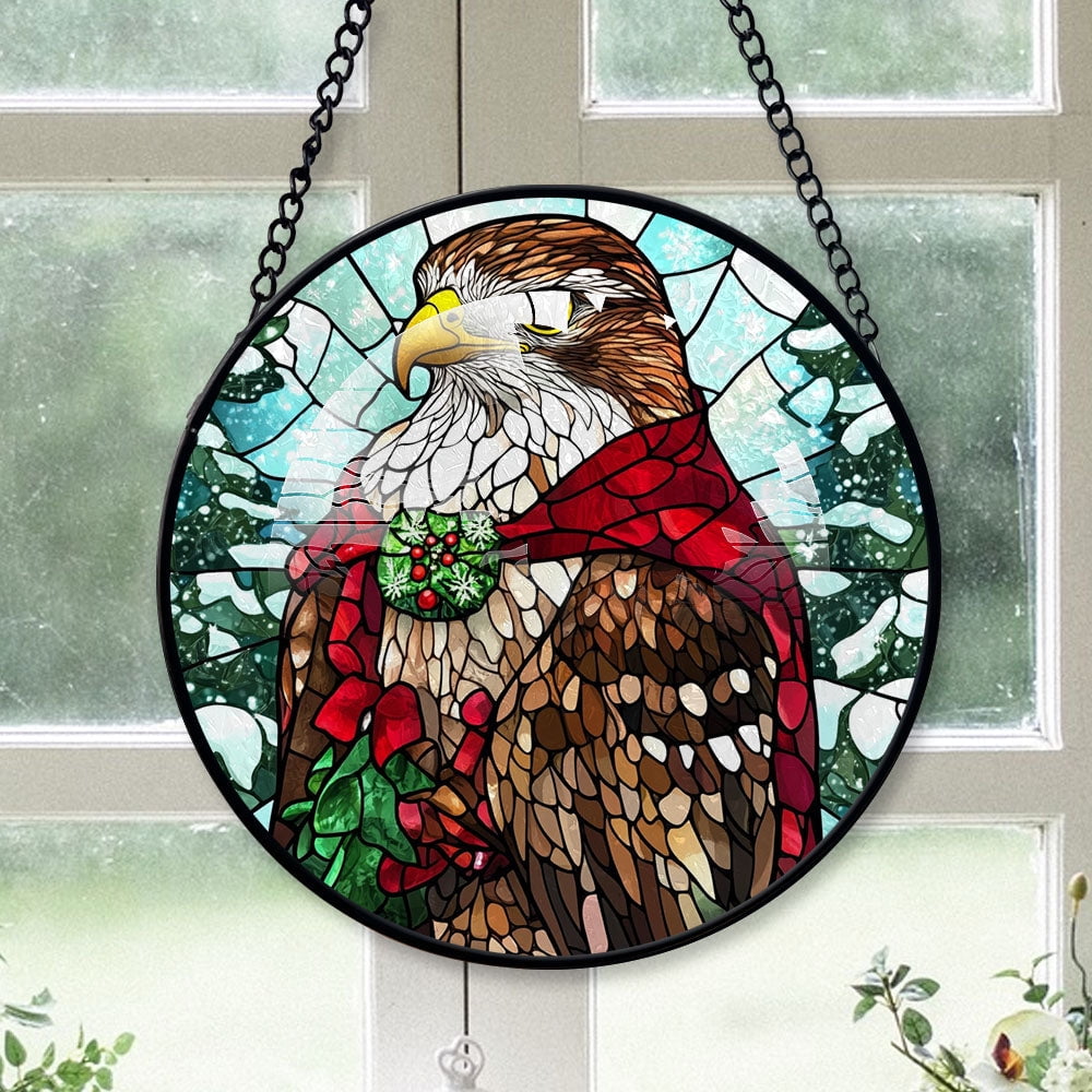 Hawk Ornament Christmas 2025, Hawk Stained Glass Window Decoration ...
