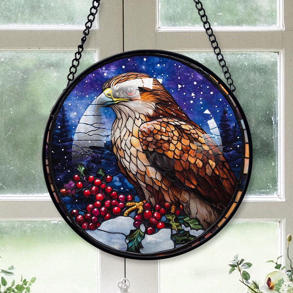Hawk Ornament Christmas 2025, Hawk Stained Glass Window Hanging ...