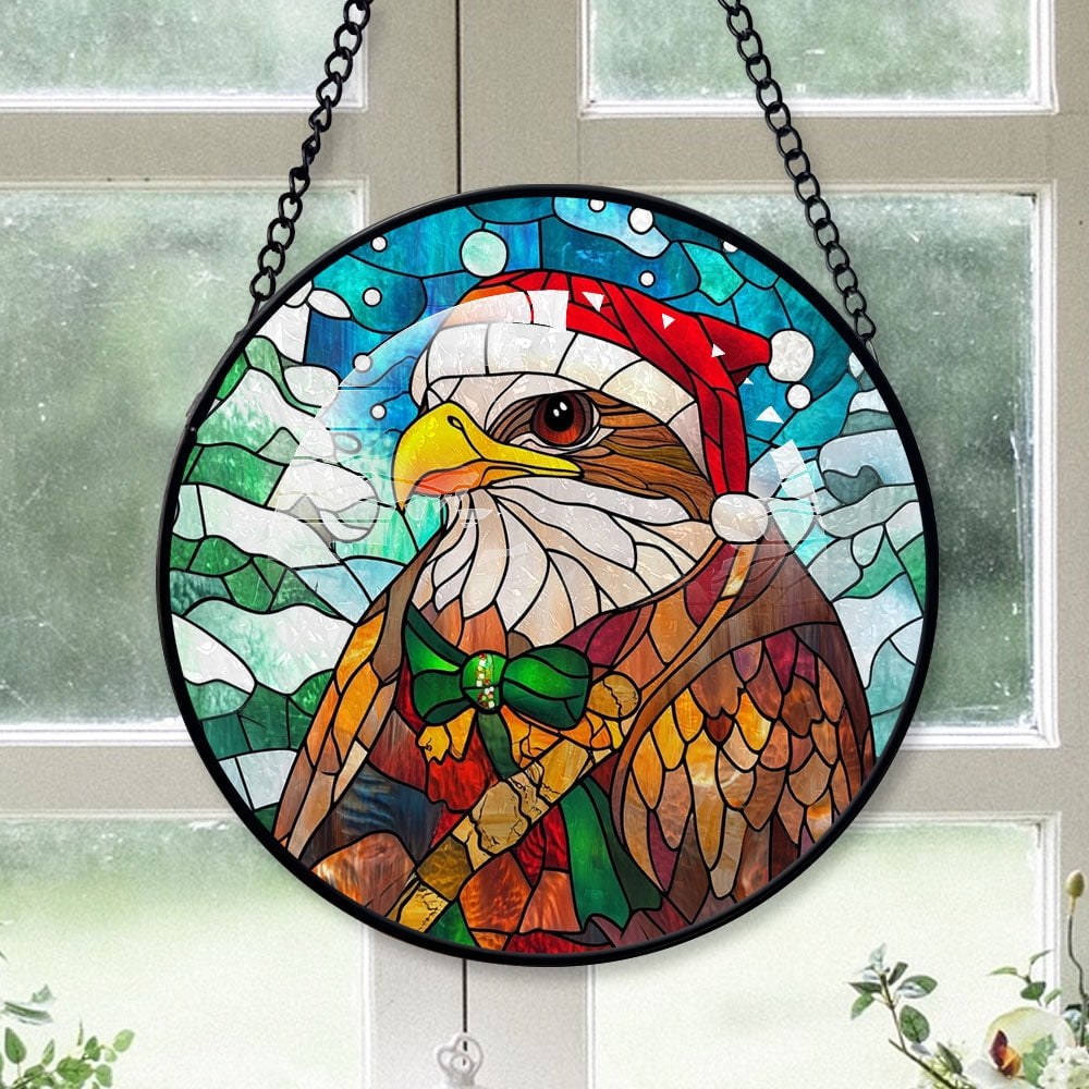 Hawk Ornament Christmas 2025, Hawk Stained Glass Window Hanging ...