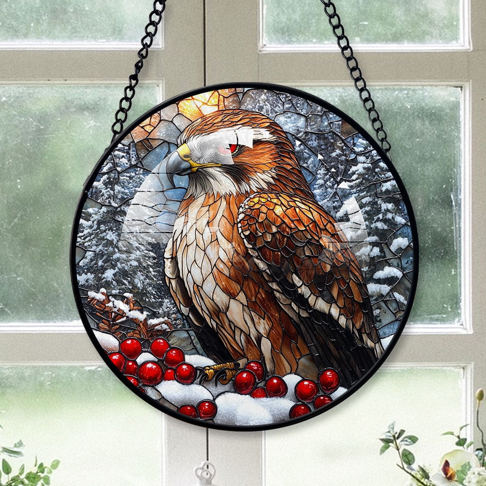 Hawk Ornament Christmas 2025, Hawk Stained Glass Window Hanging ...