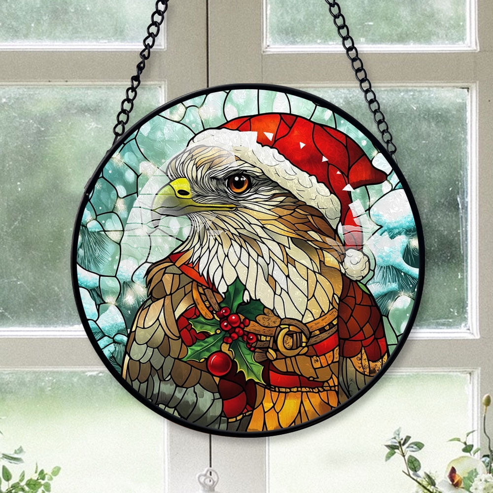 Hawk Ornament Christmas 2025, Hawk Stained Glass Window Hanging ...