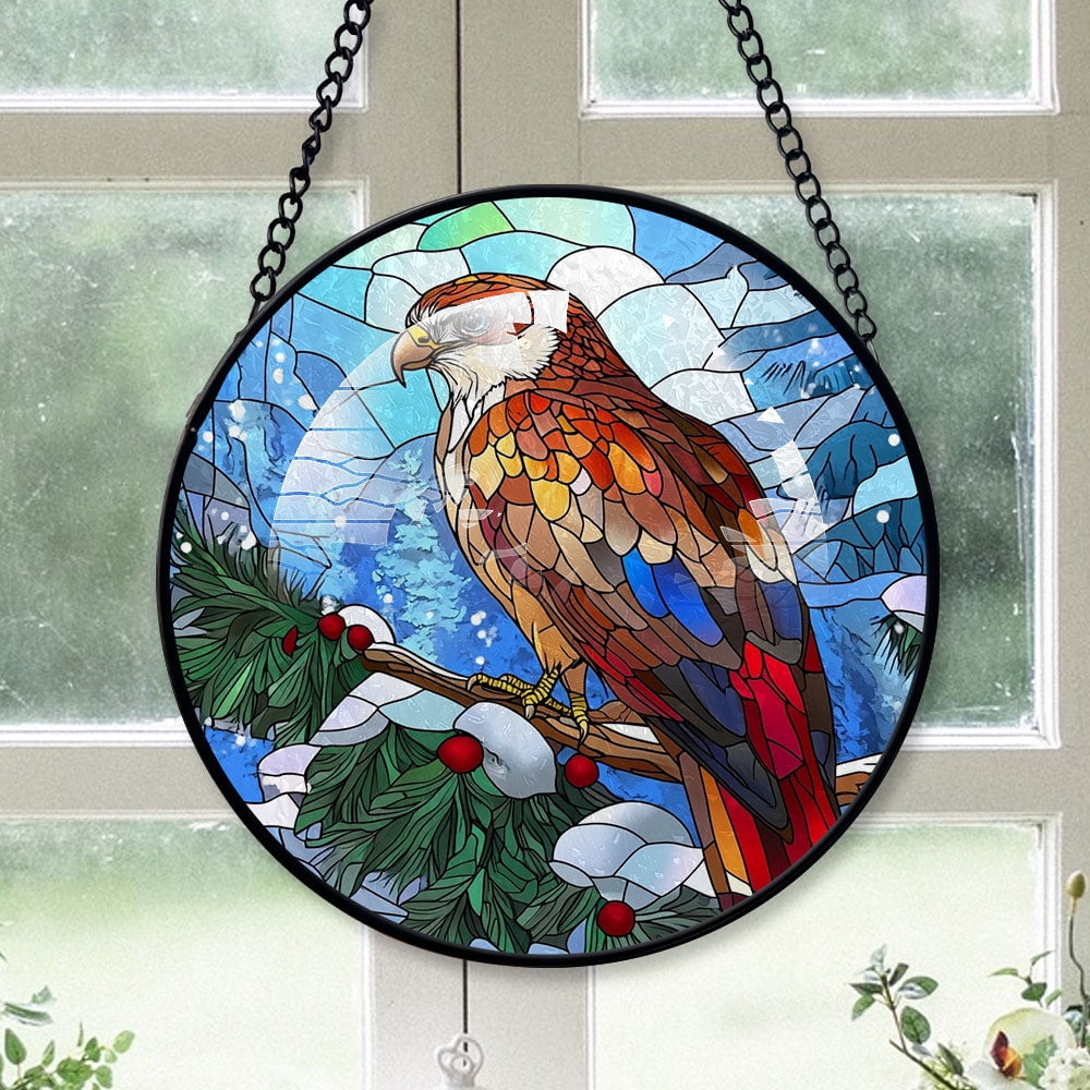 Hawk Ornament Christmas 2025, HawkStained Glass Window Hanging ...