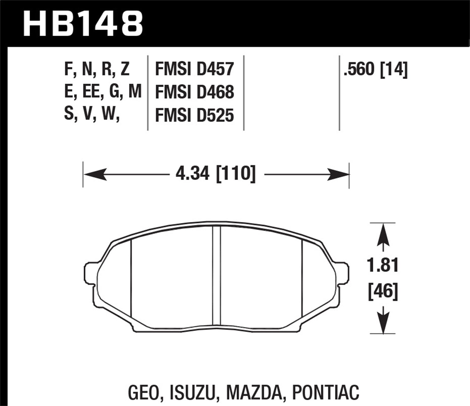 Hawk Performance HB148F.560 Brake Pads - HPS Compound - Front - Set of ...
