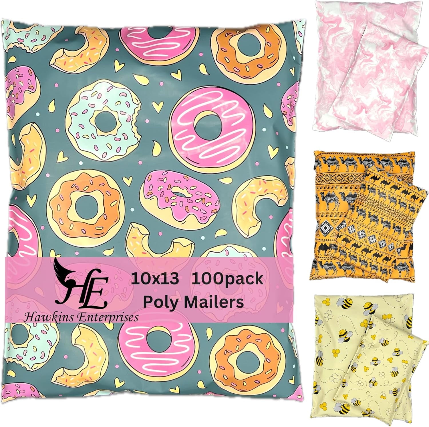 Hawk Poly Mailers 10x13 Cute Donut Hearts Heavy Duty 3.15mil Tamper ...