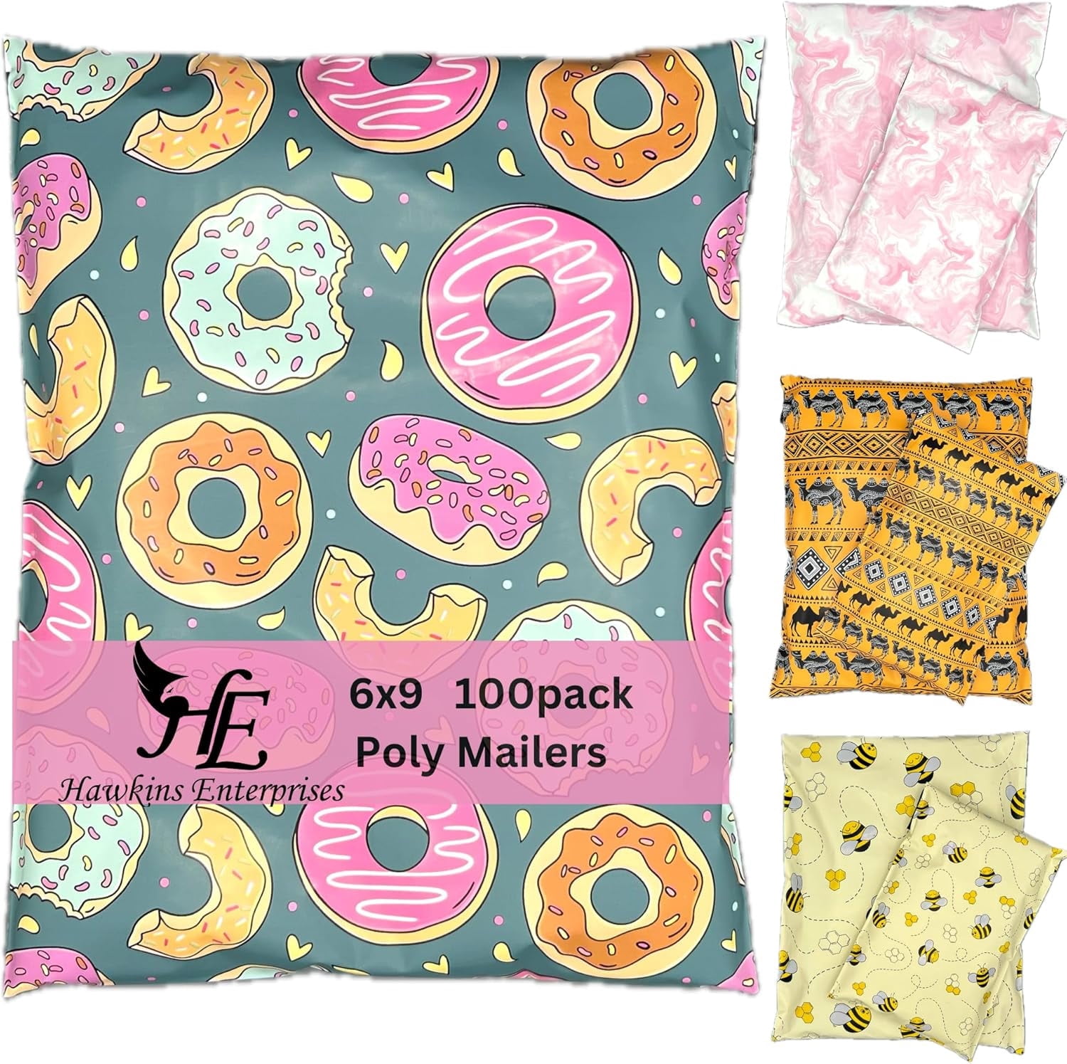 Hawk Poly Mailers 6x9 Cute Donut Hearts Heavy Duty 3.15mil Tamper ...