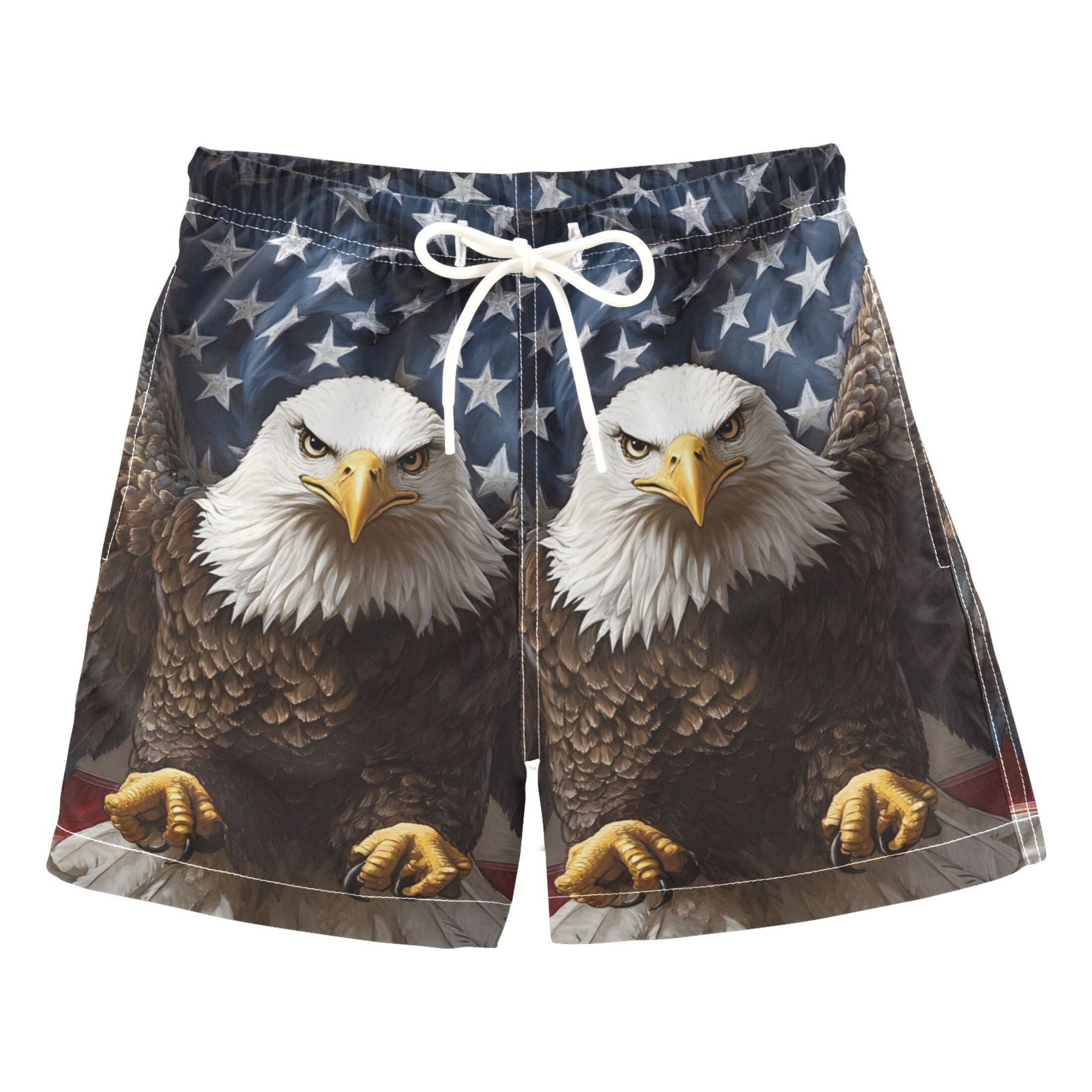 Hawk Spread Wings Front American Flag Boys' Swim Trunks Board Shorts ...